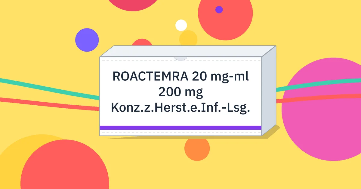 Symbolbild: Packung mit der Aufschrift ROACTEMRA 20 mg-ml 200 mg Konz.z.Herst.e.Inf.-Lsg. (PZN 10311474) – Verfügbarkeit und Bezug in Apotheken in Frankfurt am Main