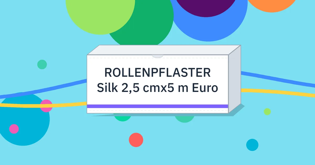Symbolbild: Packung mit der Aufschrift ROLLENPFLASTER Silk 2,5 cmx5 m Euro (PZN 10068393) – Verfügbarkeit und Bezug in Apotheken in Frankfurt am Main