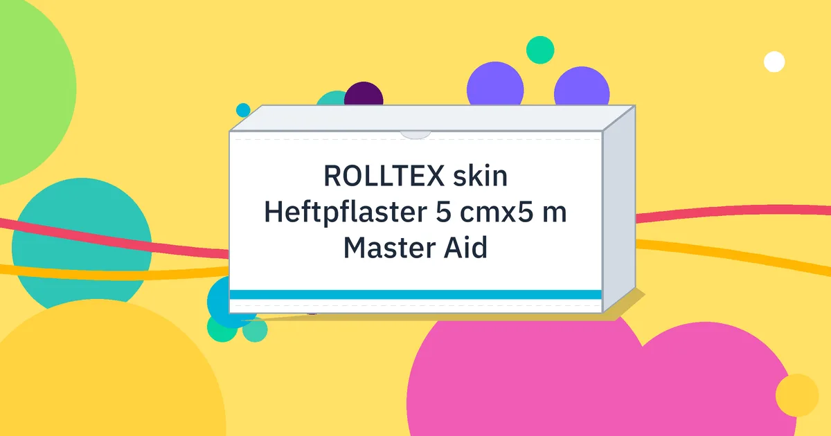 Symbolbild: Packung mit der Aufschrift ROLLTEX skin Heftpflaster 5 cmx5 m Master Aid (PZN 20129003) – Verfügbarkeit und Bezug in Apotheken in Frankfurt am Main