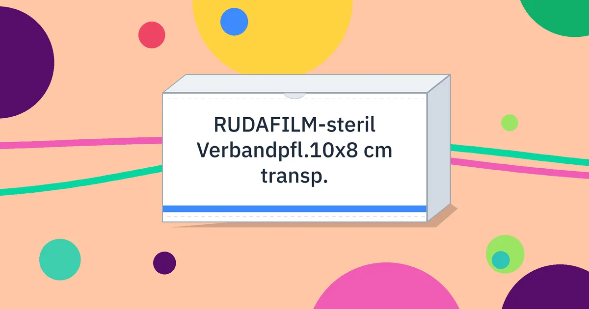 Symbolbild: Packung mit der Aufschrift RUDAFILM-steril Verbandpfl.10x8 cm transp. (PZN 15879498) – Verfügbarkeit und Bezug in Apotheken in Frankfurt am Main