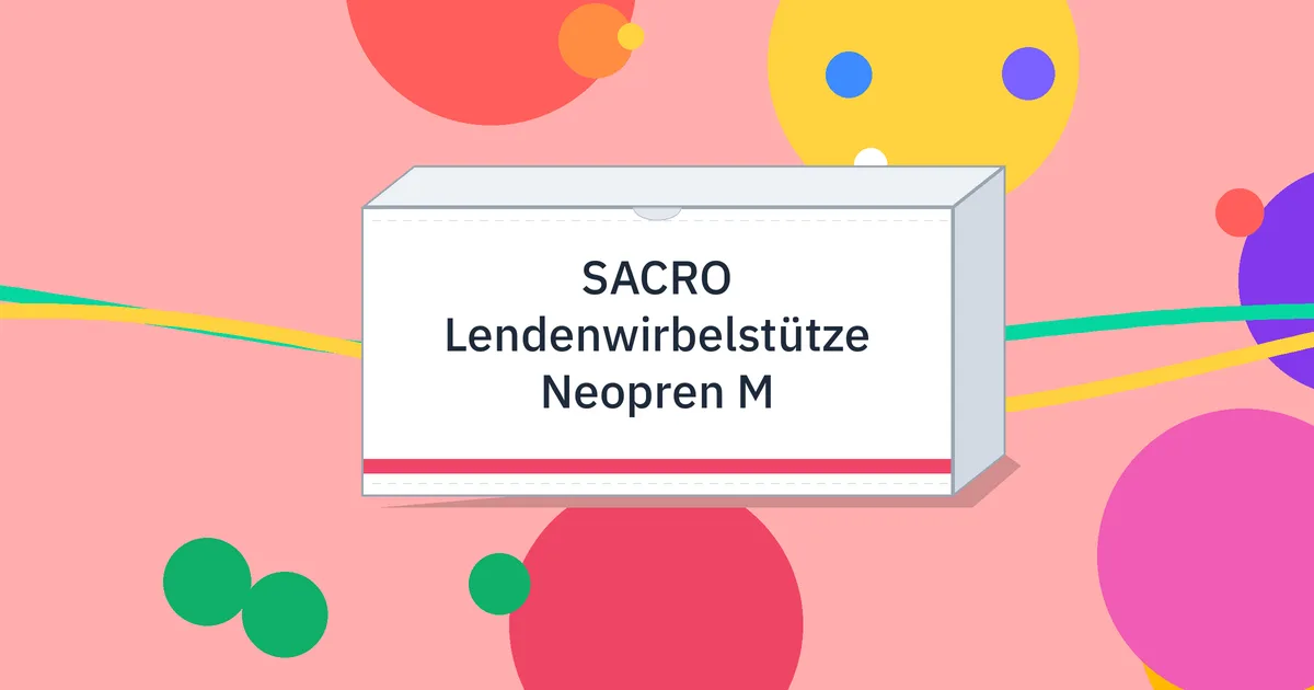 Symbolbild: Packung mit der Aufschrift SACRO Lendenwirbelstütze Neopren M (PZN 19071267) – Verfügbarkeit und Bezug in Apotheken in Frankfurt am Main
