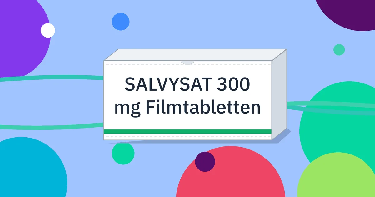 Symbolbild: Packung mit der Aufschrift SALVYSAT 300 mg Filmtabletten (PZN 16508108) – Verfügbarkeit und Bezug in Apotheken in Frankfurt am Main