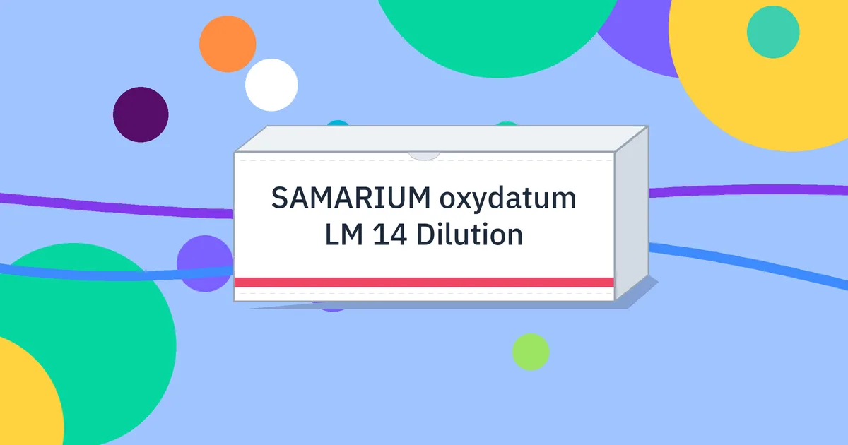 Symbolbild: Packung mit der Aufschrift SAMARIUM oxydatum LM 14 Dilution (PZN 13682633) – Verfügbarkeit und Bezug in Apotheken in Frankfurt am Main