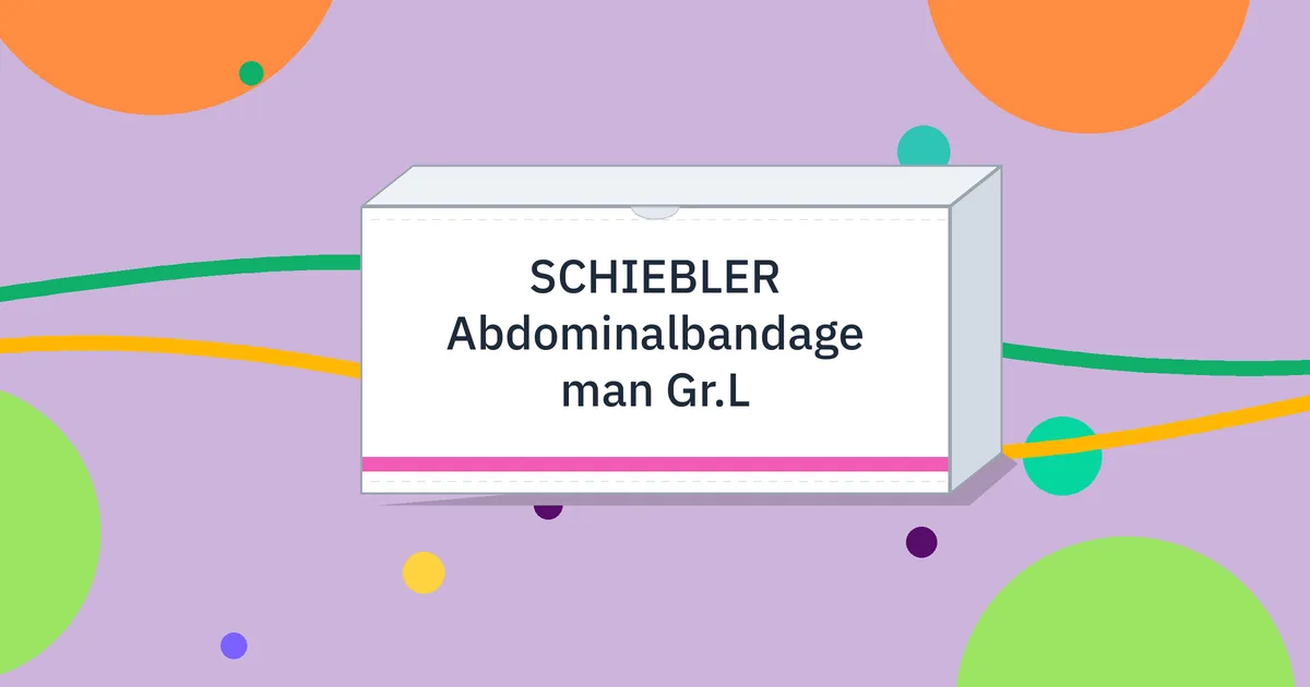 Symbolbild: Packung mit der Aufschrift SCHIEBLER Abdominalbandage man Gr.L (PZN 06990908) – Verfügbarkeit und Bezug in Apotheken in Frankfurt am Main