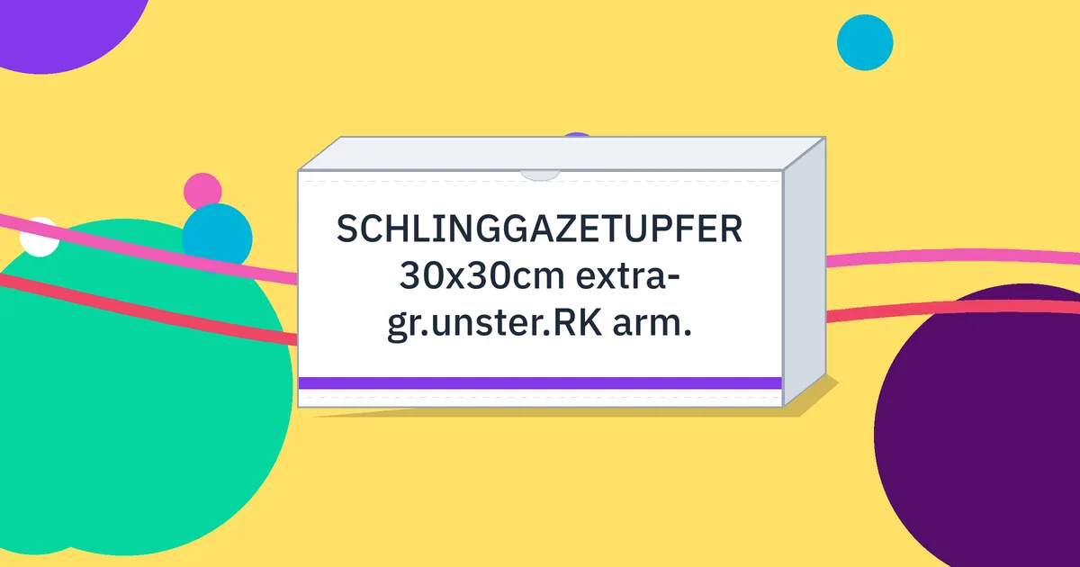 Symbolbild: Packung mit der Aufschrift SCHLINGGAZETUPFER 30x30cm extra-gr.unster.RK arm. (PZN 16145284) – Verfügbarkeit und Bezug in Apotheken in Frankfurt am Main