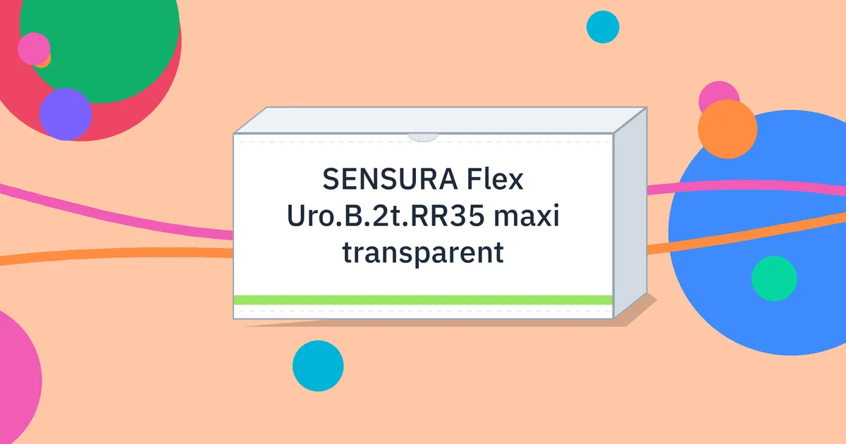 Symbolbild: Packung mit der Aufschrift SENSURA Flex Uro.B.2t.RR35 maxi transparent (PZN 07212283) – Verfügbarkeit und Bezug in Apotheken in Frankfurt am Main