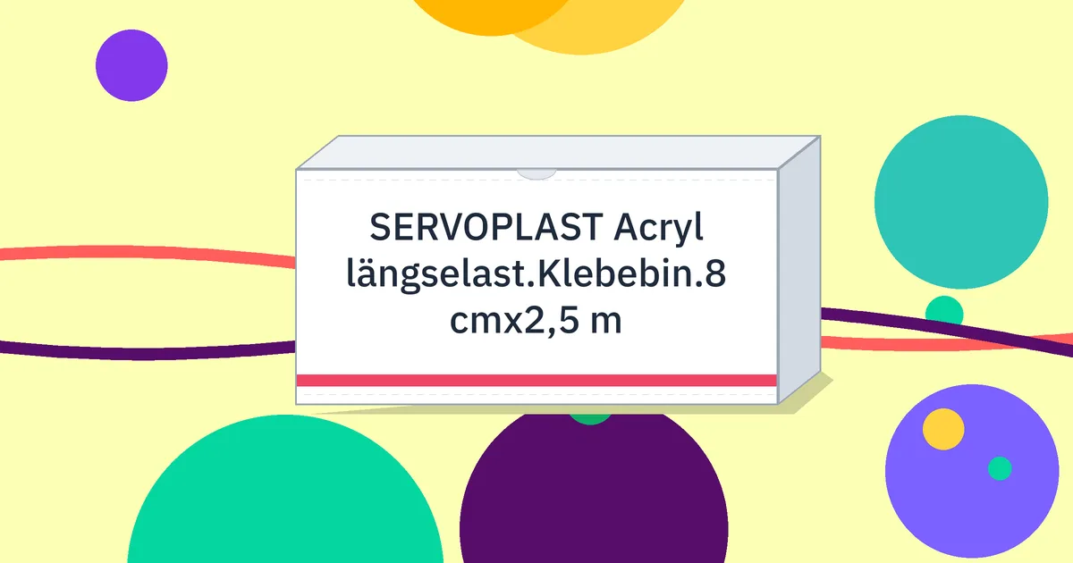 Symbolbild: Packung mit der Aufschrift SERVOPLAST Acryl längselast.Klebebin.8 cmx2,5 m (PZN 04763686) – Verfügbarkeit und Bezug in Apotheken in Frankfurt am Main