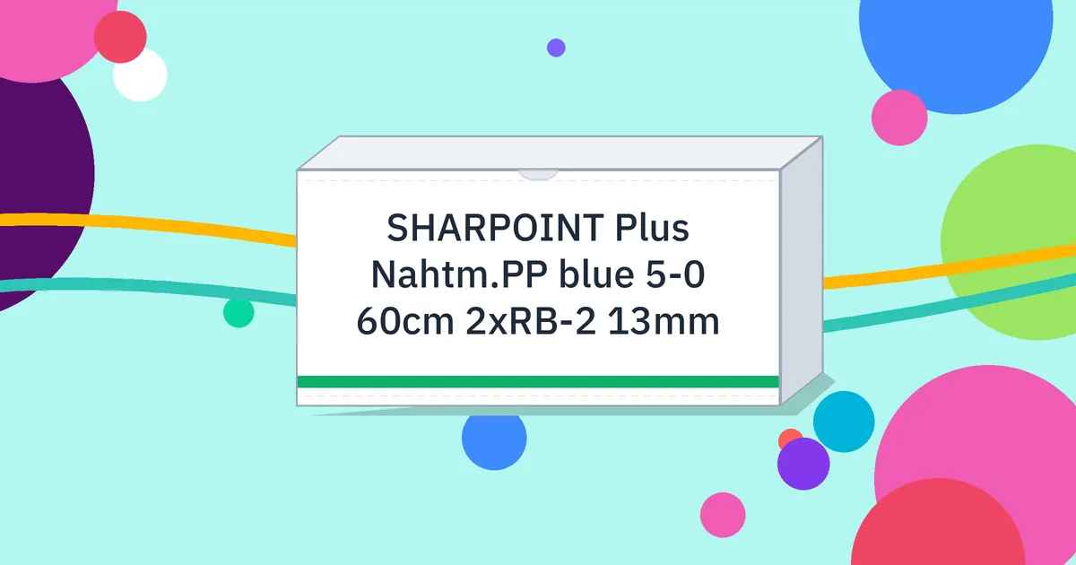 Symbolbild: Packung mit der Aufschrift SHARPOINT Plus Nahtm.PP blue 5-0 60cm 2xRB-2 13mm (PZN 17985738) – Verfügbarkeit und Bezug in Apotheken in Frankfurt am Main