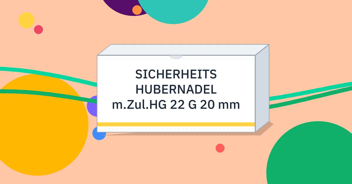 Symbolbild: Packung mit der Aufschrift SICHERHEITS HUBERNADEL m.Zul.HG 22 G 20 mm (PZN 12340445) – Verfügbarkeit und Bezug in Apotheken in Frankfurt am Main