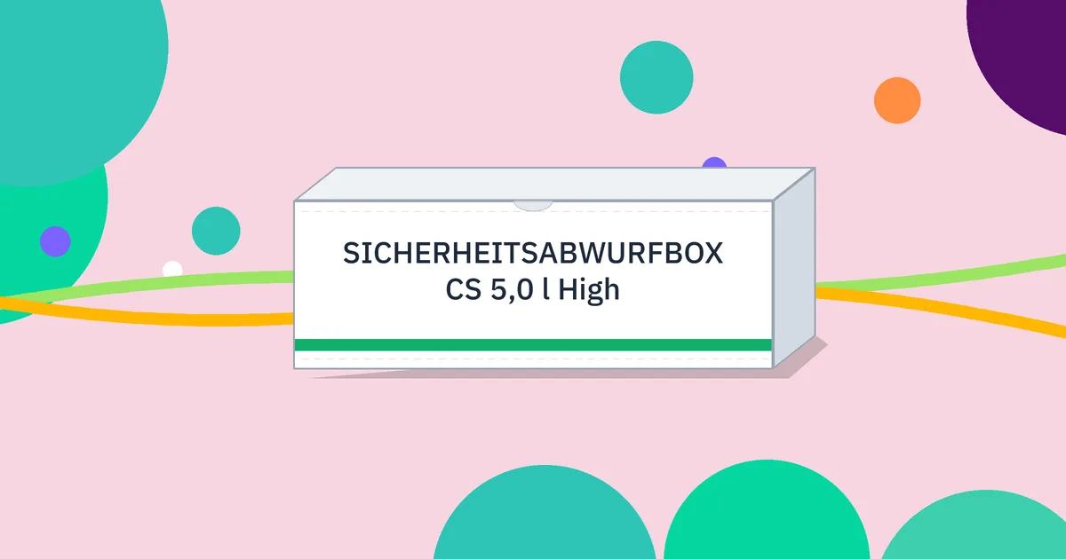 Symbolbild: Packung mit der Aufschrift SICHERHEITSABWURFBOX CS 5,0 l High (PZN 09107001) – Verfügbarkeit und Bezug in Apotheken in Frankfurt am Main