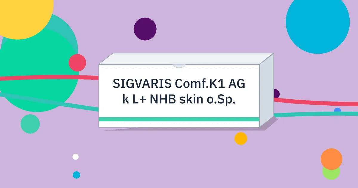 Symbolbild: Packung mit der Aufschrift SIGVARIS Comf.K1 AG k L+ NHB skin o.Sp. (PZN 17098061) – Verfügbarkeit und Bezug in Apotheken in Frankfurt am Main