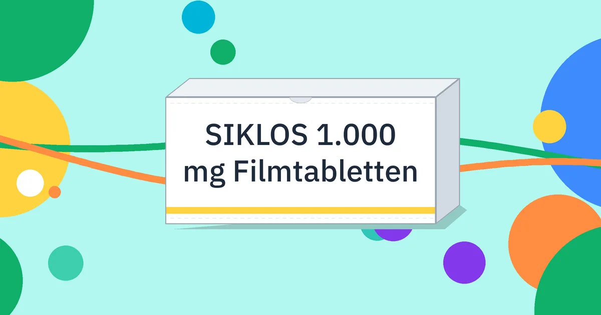 Symbolbild: Packung mit der Aufschrift SIKLOS 1.000 mg Filmtabletten (PZN 15298258) – Verfügbarkeit und Bezug in Apotheken in Frankfurt am Main