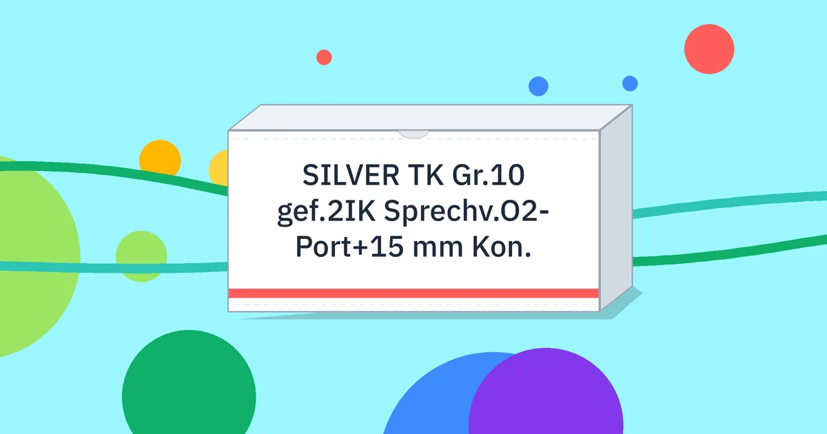 Symbolbild: Packung mit der Aufschrift SILVER TK Gr.10 gef.2IK Sprechv.O2-Port+15 mm Kon. (PZN 10317063) – Verfügbarkeit und Bezug in Apotheken in Frankfurt am Main