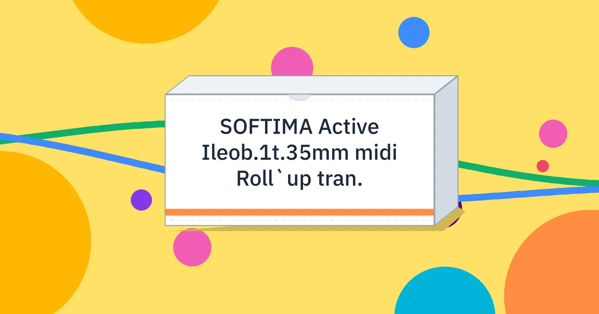 Symbolbild: Packung mit der Aufschrift SOFTIMA Active Ileob.1t.35mm midi Roll`up tran. (PZN 09061931) – Verfügbarkeit und Bezug in Apotheken in Frankfurt am Main