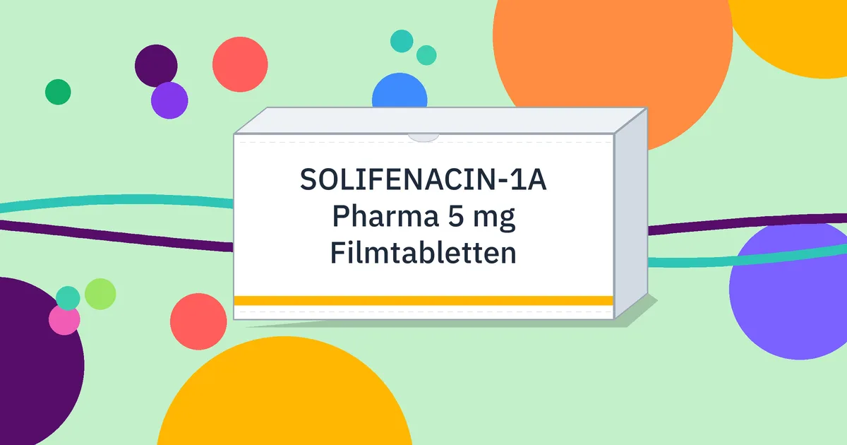 Symbolbild: Packung mit der Aufschrift SOLIFENACIN-1A Pharma 5 mg Filmtabletten (PZN 14440932) – Verfügbarkeit und Bezug in Apotheken in Frankfurt am Main