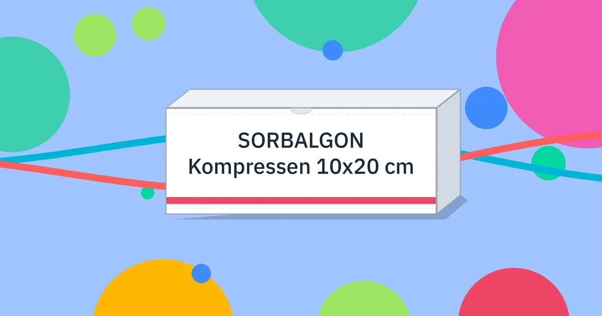 Symbolbild: Packung mit der Aufschrift SORBALGON Kompressen 10x20 cm (PZN 13745664) – Verfügbarkeit und Bezug in Apotheken in Frankfurt am Main
