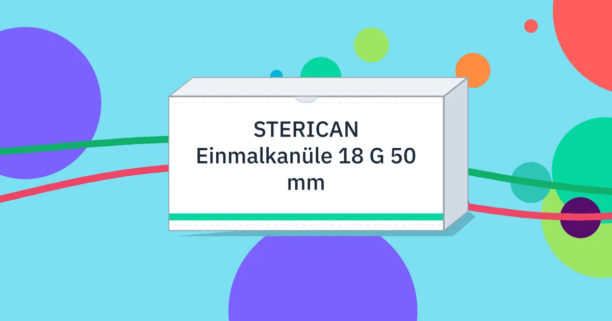 Symbolbild: Packung mit der Aufschrift STERICAN Einmalkanüle 18 G 50 mm (PZN 18746697) – Verfügbarkeit und Bezug in Apotheken in Frankfurt am Main