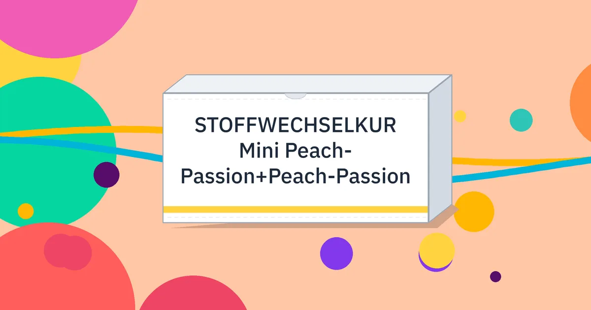 Symbolbild: Packung mit der Aufschrift STOFFWECHSELKUR Mini Peach-Passion+Peach-Passion (PZN 14044596) – Verfügbarkeit und Bezug in Apotheken in Frankfurt am Main