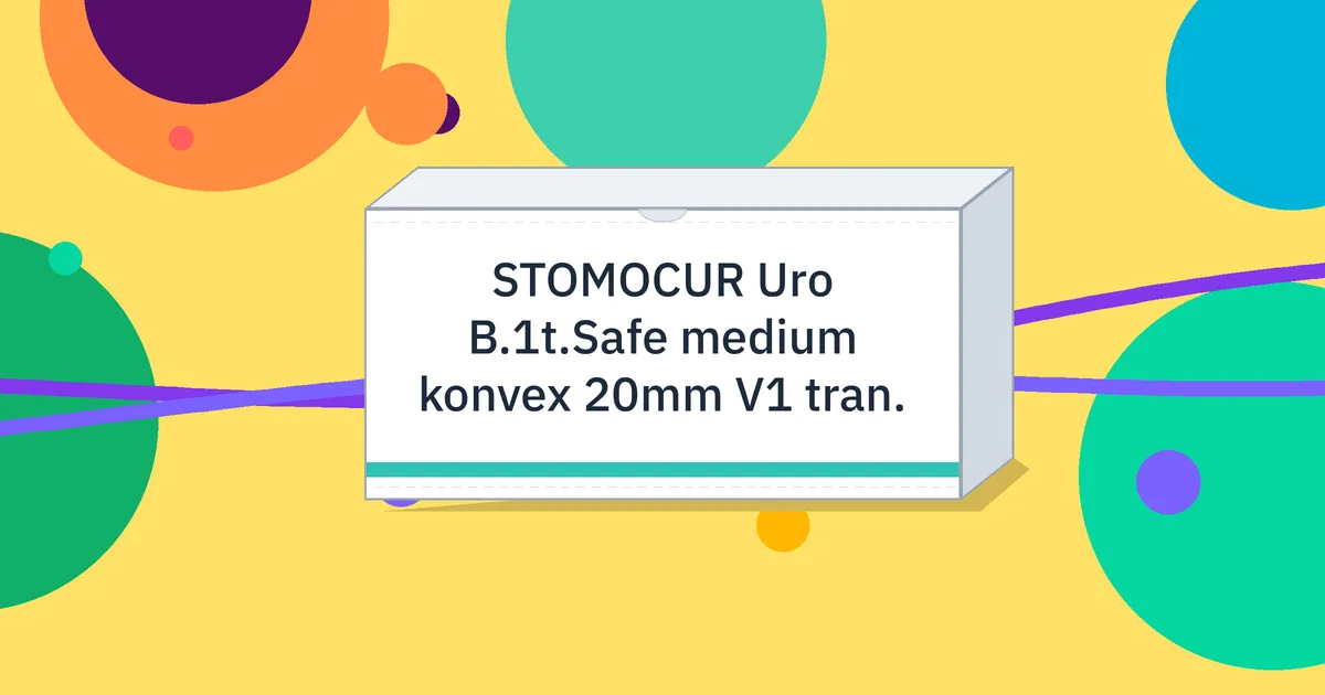 Symbolbild: Packung mit der Aufschrift STOMOCUR Uro B.1t.Safe medium konvex 20mm V1 tran. (PZN 16622436) – Verfügbarkeit und Bezug in Apotheken in Frankfurt am Main