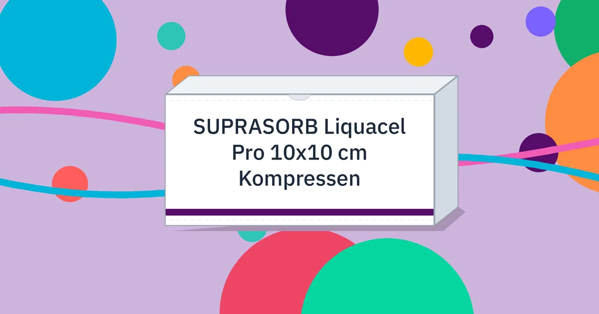 Symbolbild: Packung mit der Aufschrift SUPRASORB Liquacel Pro 10x10 cm Kompressen (PZN 10251252) – Verfügbarkeit und Bezug in Apotheken in Frankfurt am Main