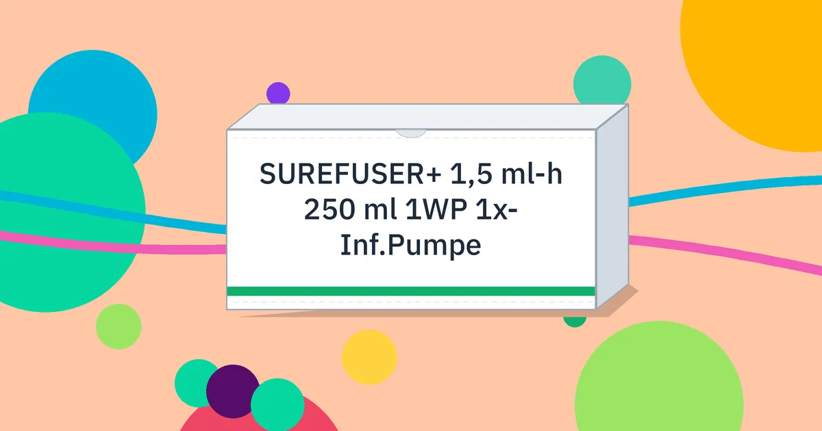 Symbolbild: Packung mit der Aufschrift SUREFUSER+ 1,5 ml-h 250 ml 1WP 1x-Inf.Pumpe (PZN 11636758) – Verfügbarkeit und Bezug in Apotheken in Frankfurt am Main