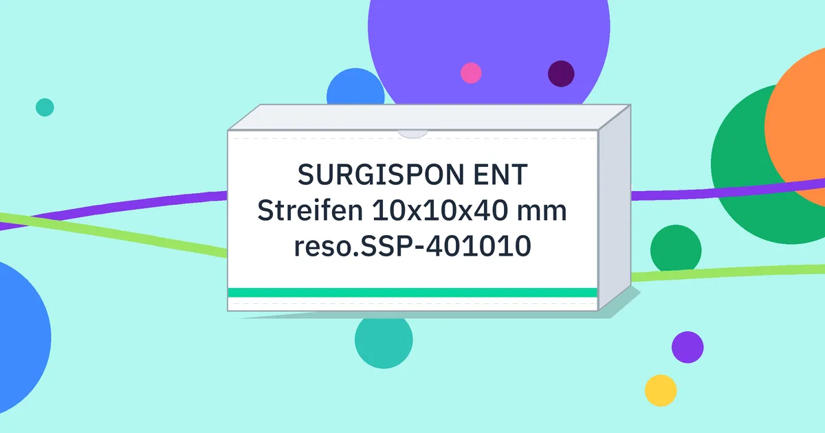 Symbolbild: Packung mit der Aufschrift SURGISPON ENT Streifen 10x10x40 mm reso.SSP-401010 (PZN 19977832) – Verfügbarkeit und Bezug in Apotheken in Frankfurt am Main