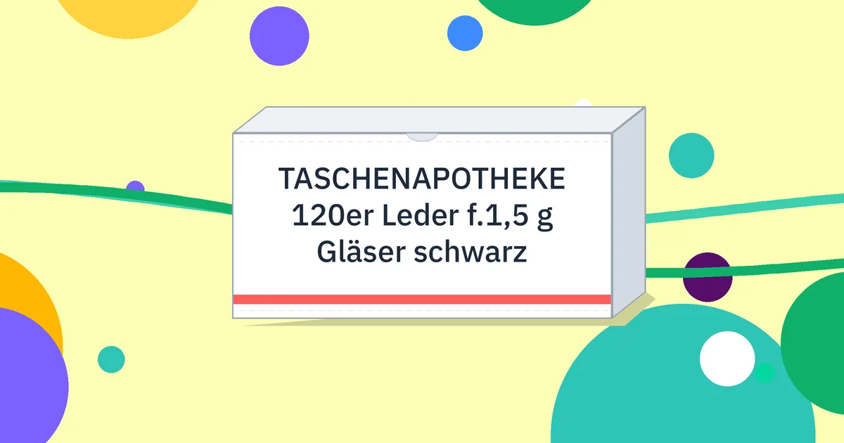 Symbolbild: Packung mit der Aufschrift TASCHENAPOTHEKE 120er Leder f.1,5 g Gläser schwarz (PZN 09747829) – Verfügbarkeit und Bezug in Apotheken in Frankfurt am Main