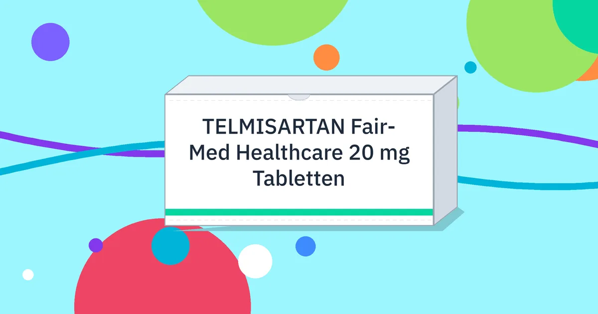Symbolbild: Packung mit der Aufschrift TELMISARTAN Fair-Med Healthcare 20 mg Tabletten (PZN 14321618) – Verfügbarkeit und Bezug in Apotheken in Frankfurt am Main