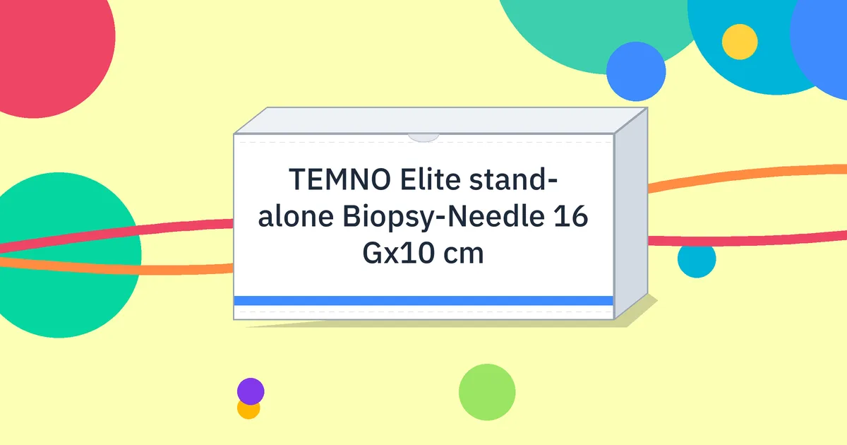 Symbolbild: Packung mit der Aufschrift TEMNO Elite stand-alone Biopsy-Needle 16 Gx10 cm (PZN 18765140) – Verfügbarkeit und Bezug in Apotheken in Frankfurt am Main