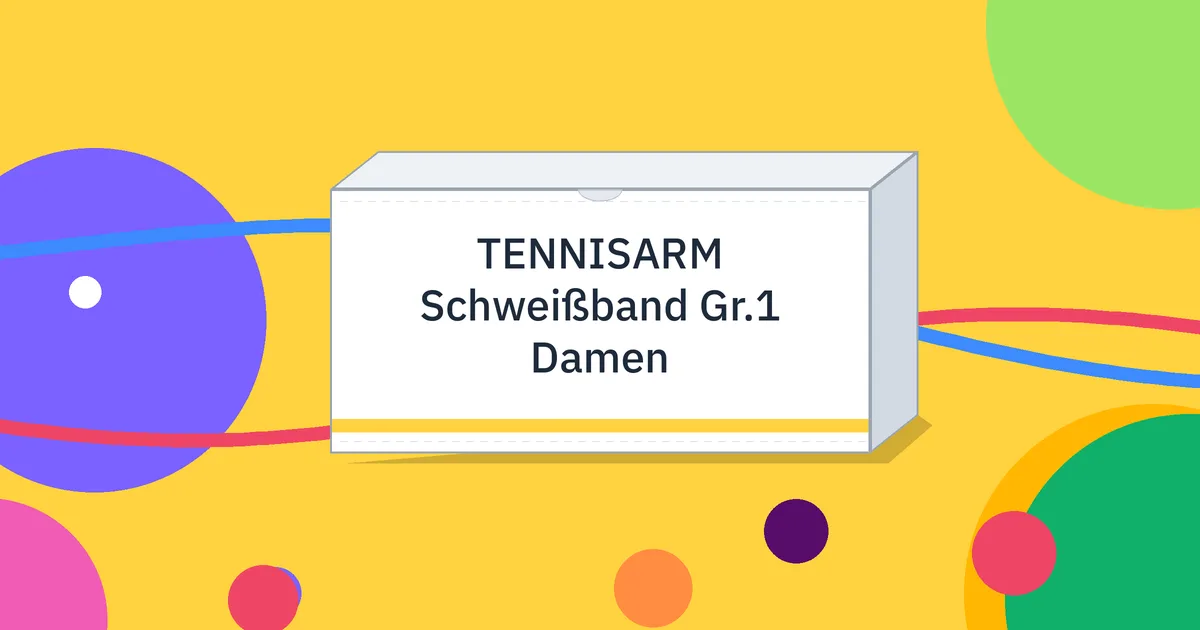 Symbolbild: Packung mit der Aufschrift TENNISARM Schweißband Gr.1 Damen (PZN 00633745) – Verfügbarkeit und Bezug in Apotheken in Frankfurt am Main