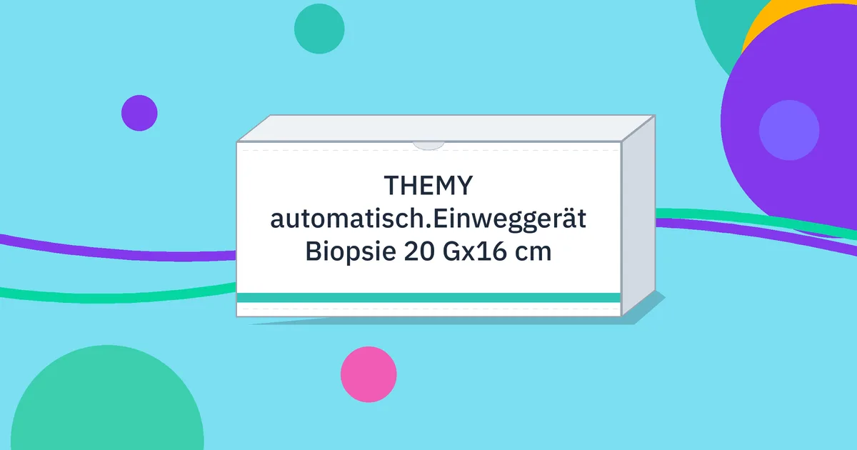 Symbolbild: Packung mit der Aufschrift THEMY automatisch.Einweggerät Biopsie 20 Gx16 cm (PZN 16920211) – Verfügbarkeit und Bezug in Apotheken in Frankfurt am Main