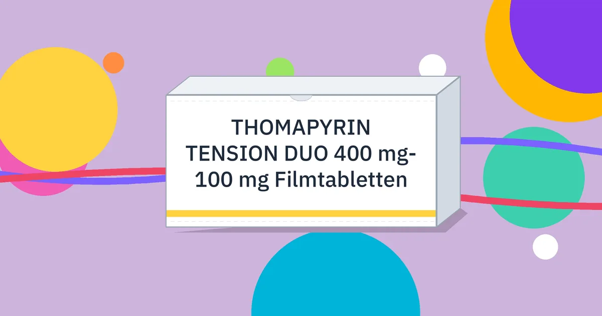 Symbolbild: Packung mit der Aufschrift THOMAPYRIN TENSION DUO 400 mg-100 mg Filmtabletten (PZN 12551047) – Verfügbarkeit und Bezug in Apotheken in Frankfurt am Main