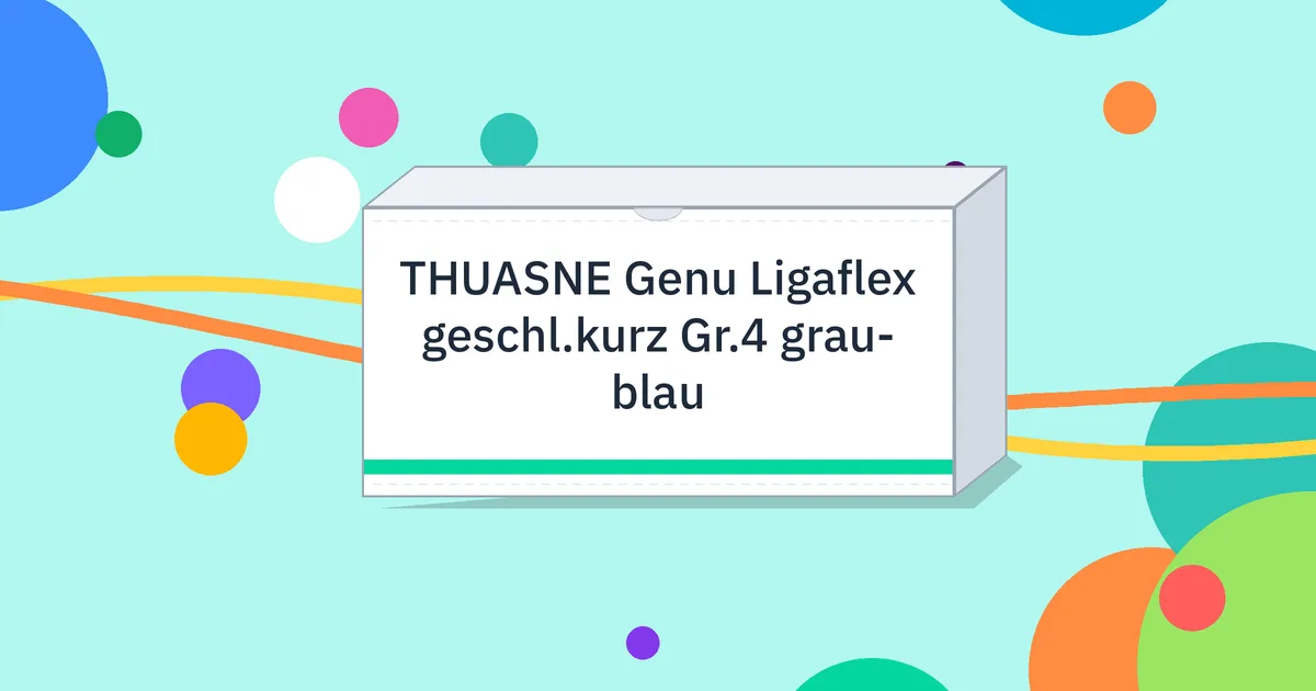 Symbolbild: Packung mit der Aufschrift THUASNE Genu Ligaflex geschl.kurz Gr.4 grau-blau (PZN 11330597) – Verfügbarkeit und Bezug in Apotheken in Frankfurt am Main