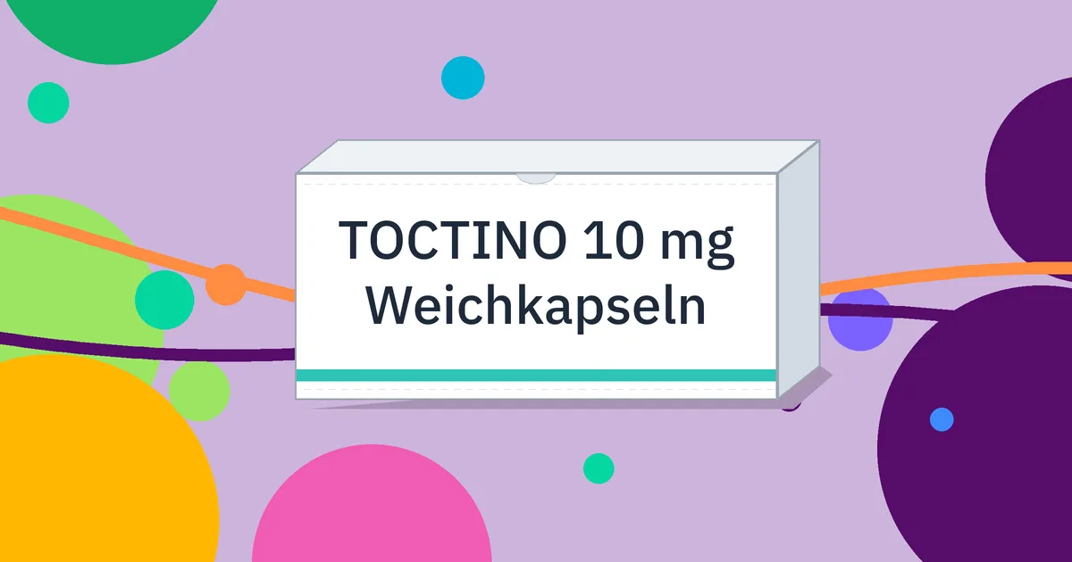 Symbolbild: Packung mit der Aufschrift TOCTINO 10 mg Weichkapseln (PZN 07625631) – Verfügbarkeit und Bezug in Apotheken in Frankfurt am Main