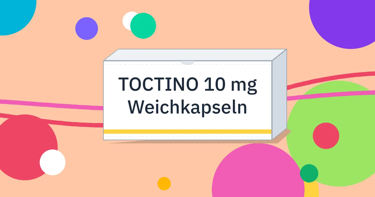 Symbolbild: Packung mit der Aufschrift TOCTINO 10 mg Weichkapseln (PZN 18074298) – Verfügbarkeit und Bezug in Apotheken in Frankfurt am Main