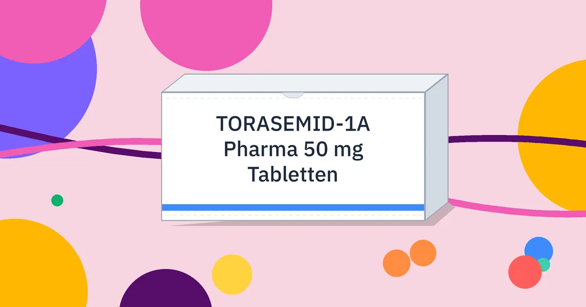 Symbolbild: Packung mit der Aufschrift TORASEMID-1A Pharma 50 mg Tabletten (PZN 05007975) – Verfügbarkeit und Bezug in Apotheken in Frankfurt am Main