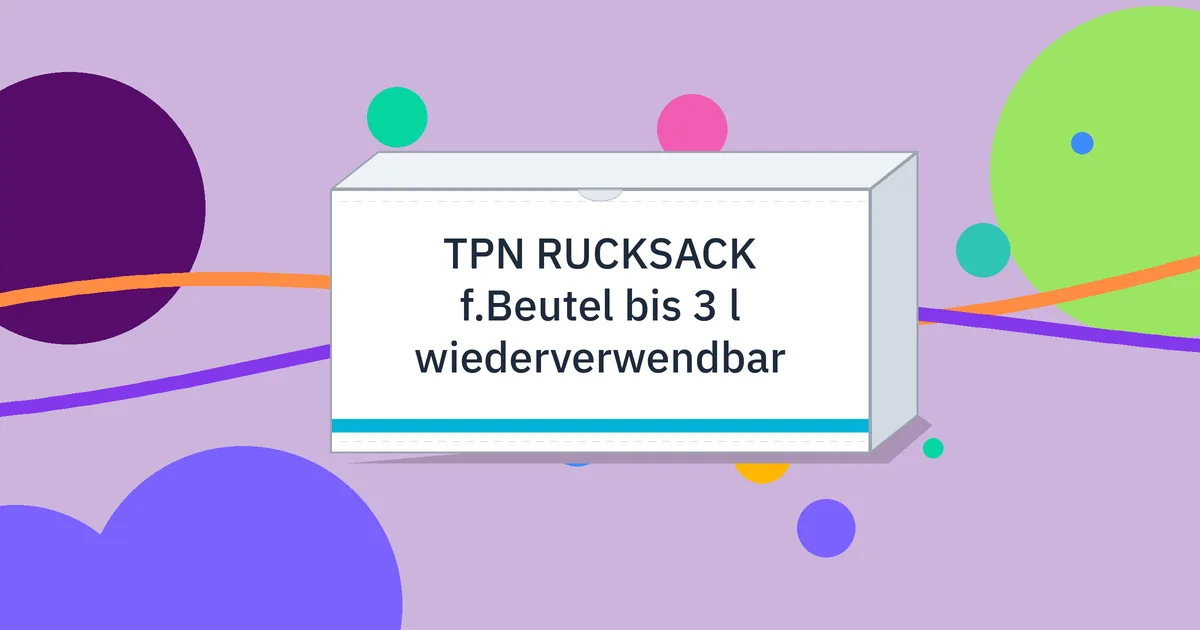 Symbolbild: Packung mit der Aufschrift TPN RUCKSACK f.Beutel bis 3 l wiederverwendbar (PZN 09217907) – Verfügbarkeit und Bezug in Apotheken in Frankfurt am Main