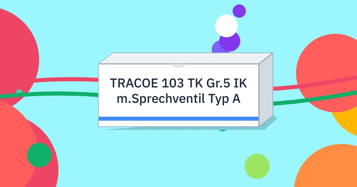 Symbolbild: Packung mit der Aufschrift TRACOE 103 TK Gr.5 IK m.Sprechventil Typ A (PZN 00911003) – Verfügbarkeit und Bezug in Apotheken in Frankfurt am Main