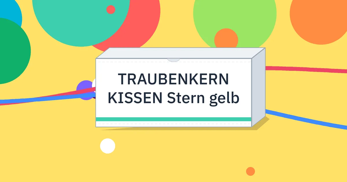 Symbolbild: Packung mit der Aufschrift TRAUBENKERN KISSEN Stern gelb (PZN 02763386) – Verfügbarkeit und Bezug in Apotheken in Frankfurt am Main