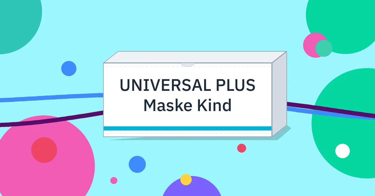 Symbolbild: Packung mit der Aufschrift UNIVERSAL PLUS Maske Kind (PZN 12452090) – Verfügbarkeit und Bezug in Apotheken in Frankfurt am Main