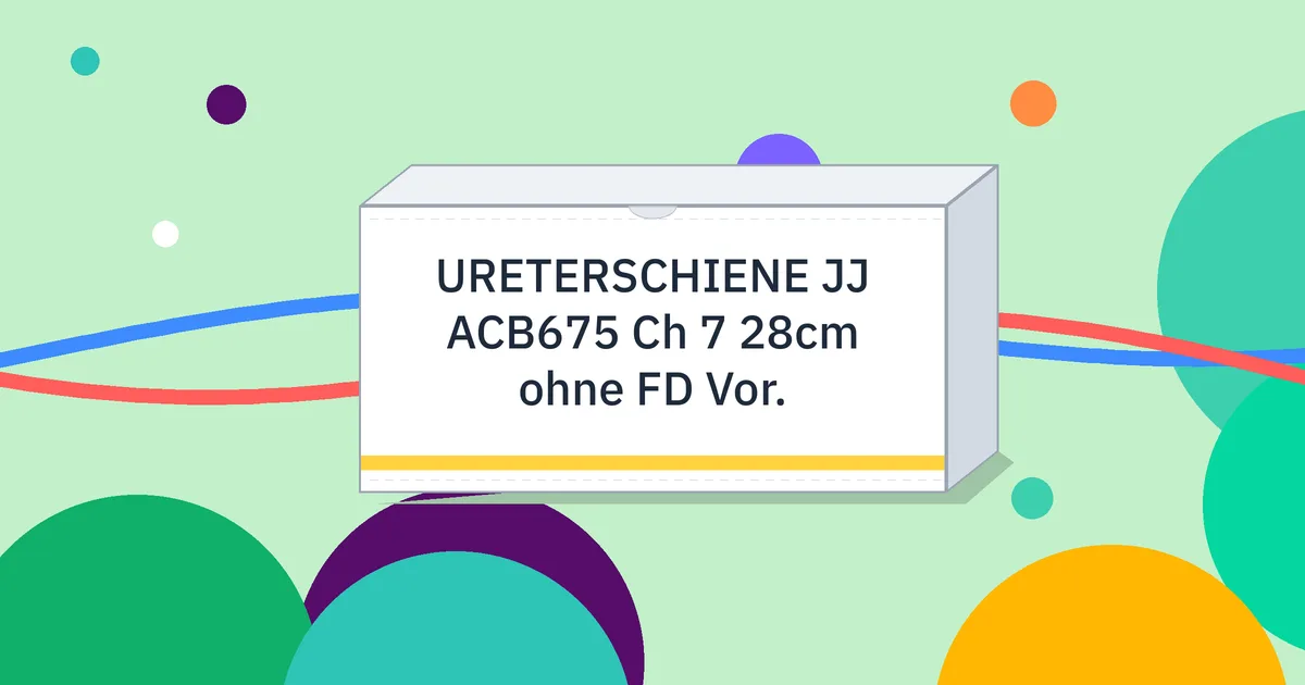 Symbolbild: Packung mit der Aufschrift URETERSCHIENE JJ ACB675 Ch 7 28cm ohne FD Vor. (PZN 00494114) – Verfügbarkeit und Bezug in Apotheken in Frankfurt am Main