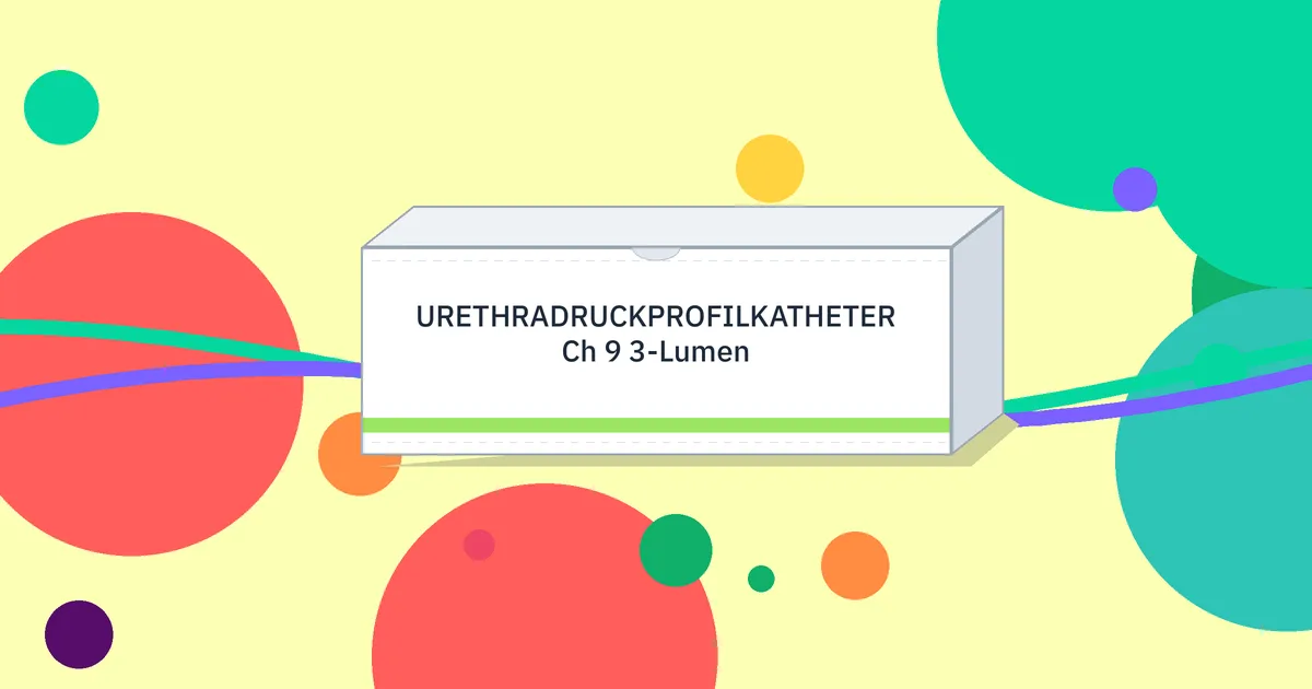 Symbolbild: Packung mit der Aufschrift URETHRADRUCKPROFILKATHETER Ch 9 3-Lumen (PZN 07329950) – Verfügbarkeit und Bezug in Apotheken in Frankfurt am Main