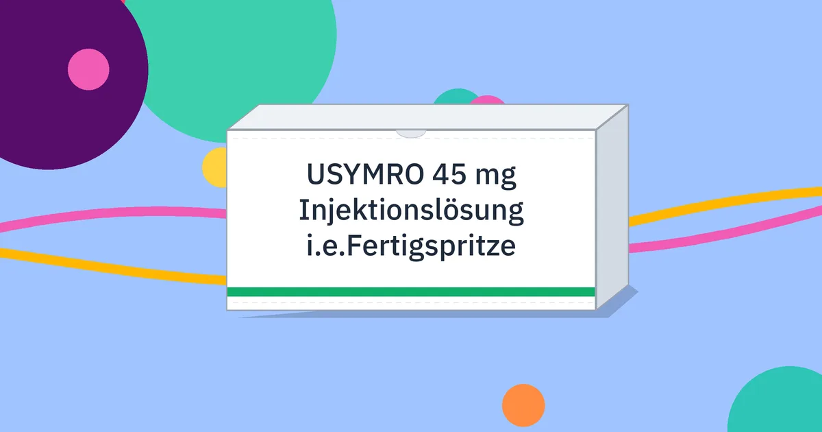 Symbolbild: Packung mit der Aufschrift USYMRO 45 mg Injektionslösung i.e.Fertigspritze (PZN 20041975) – Verfügbarkeit und Bezug in Apotheken in Frankfurt am Main