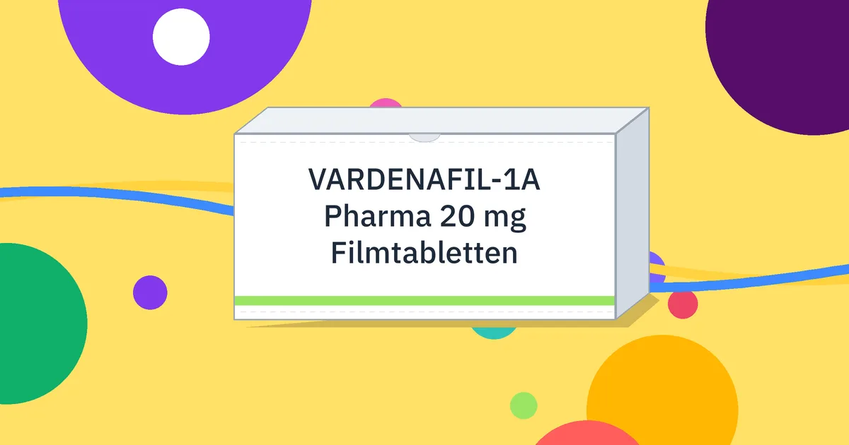 Symbolbild: Packung mit der Aufschrift VARDENAFIL-1A Pharma 20 mg Filmtabletten (PZN 14044923) – Verfügbarkeit und Bezug in Apotheken in Frankfurt am Main
