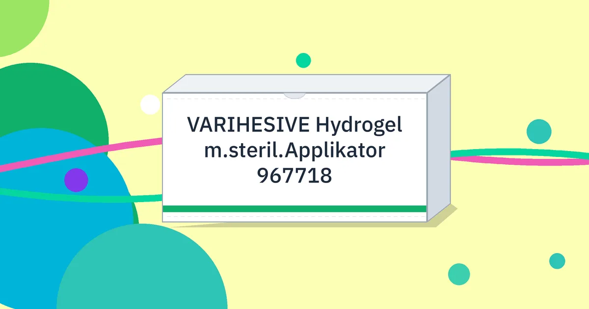 Symbolbild: Packung mit der Aufschrift VARIHESIVE Hydrogel m.steril.Applikator 967718 (PZN 07379327) – Verfügbarkeit und Bezug in Apotheken in Frankfurt am Main