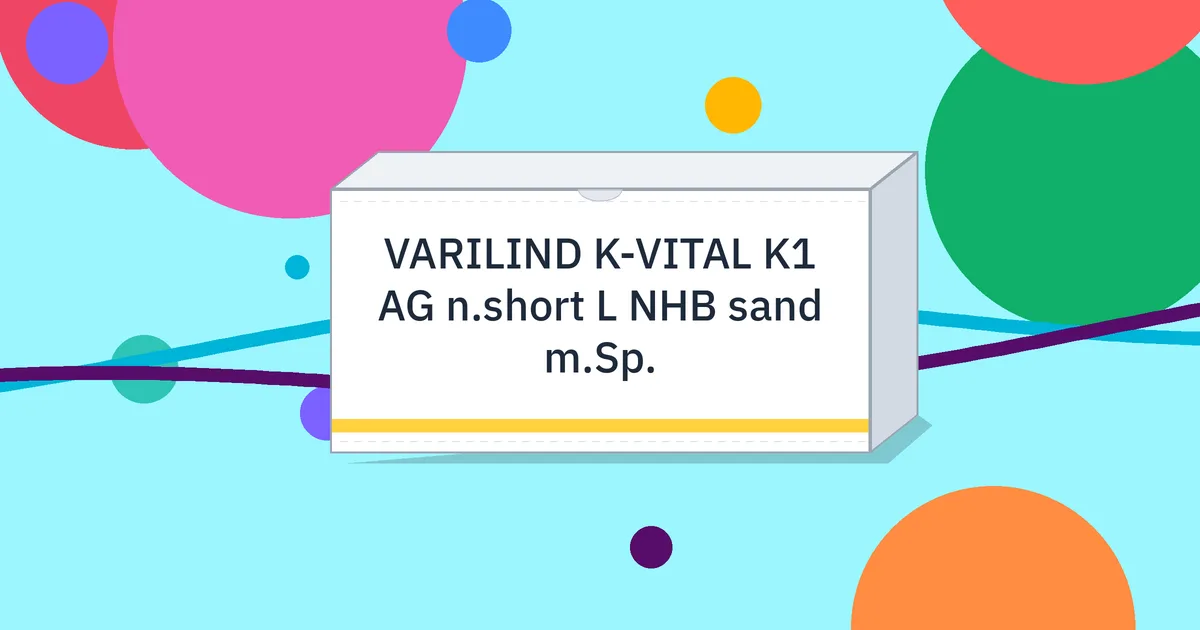 Symbolbild: Packung mit der Aufschrift VARILIND K-VITAL K1 AG n.short L NHB sand m.Sp. (PZN 20562674) – Verfügbarkeit und Bezug in Apotheken in Frankfurt am Main