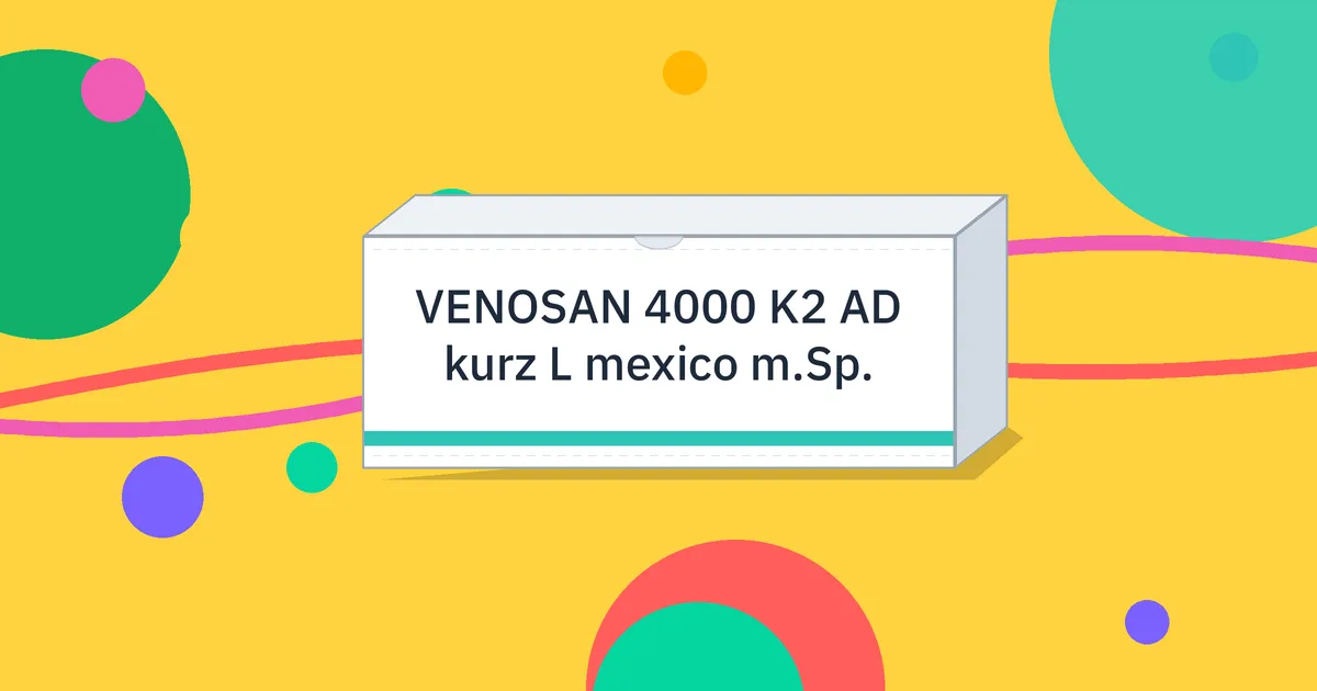 Symbolbild: Packung mit der Aufschrift VENOSAN 4000 K2 AD kurz L mexico m.Sp. (PZN 14423916) – Verfügbarkeit und Bezug in Apotheken in Frankfurt am Main