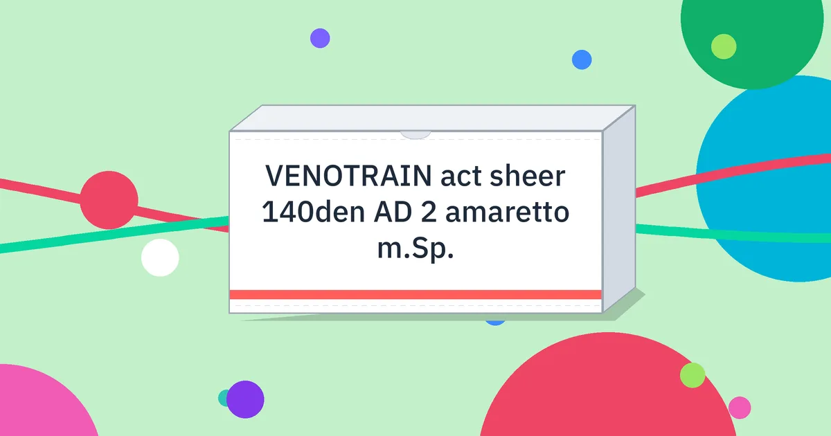 Symbolbild: Packung mit der Aufschrift VENOTRAIN act sheer 140den AD 2 amaretto m.Sp. (PZN 16209067) – Verfügbarkeit und Bezug in Apotheken in Frankfurt am Main