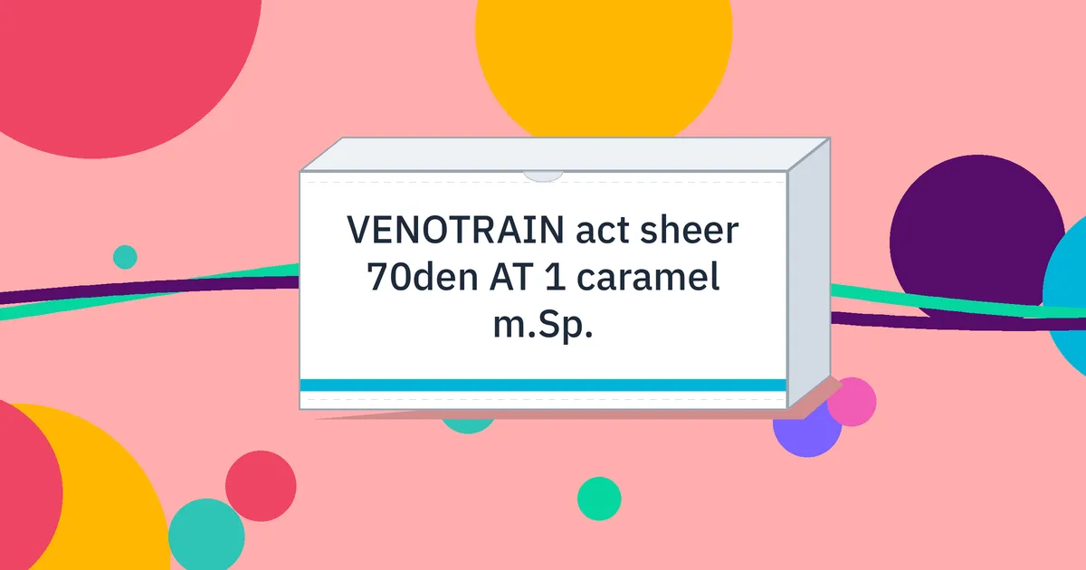 Symbolbild: Packung mit der Aufschrift VENOTRAIN act sheer 70den AT 1 caramel m.Sp. (PZN 16206577) – Verfügbarkeit und Bezug in Apotheken in Frankfurt am Main