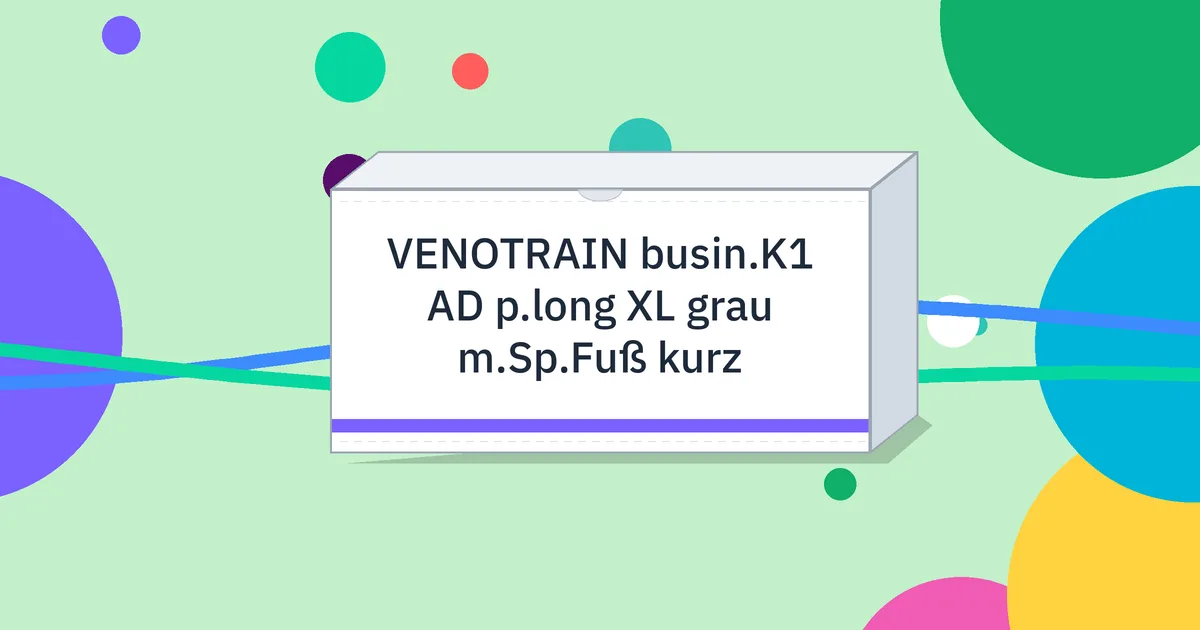 Symbolbild: Packung mit der Aufschrift VENOTRAIN busin.K1 AD p.long XL grau m.Sp.Fuß kurz (PZN 19057310) – Verfügbarkeit und Bezug in Apotheken in Frankfurt am Main